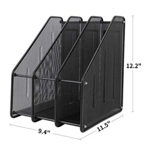 deli Mesh Magazine File Holder, Desk Organizer File Folder Document Rack for Office Organization and Storage, 3 Vertical Compartments, Black