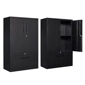 sisesol metal storage cabinet with drawers, 51″ file cabinets for home office, locking steel storage cabinet with doors and shelves for home, office, warehouse, garage, school(black, 1 drawer)