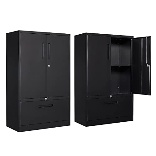 SISESOL Metal Storage Cabinet with Drawers, 51" File Cabinets for Home Office, Locking Steel Storage Cabinet with Doors and Shelves for Home, Office, Warehouse, Garage, School(Black, 1 Drawer)