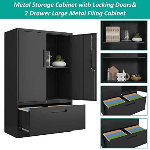 SISESOL Metal Storage Cabinet with Drawers, 51" File Cabinets for Home Office, Locking Steel Storage Cabinet with Doors and Shelves for Home, Office, Warehouse, Garage, School(Black, 1 Drawer)