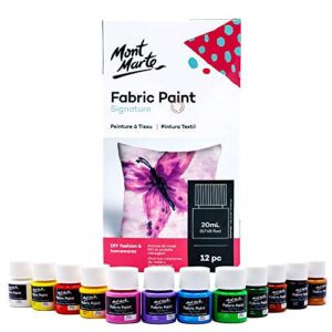 mont marte signature fabric paint, 12pc x 0.7oz (20ml), suitable for diy fashion and homewares