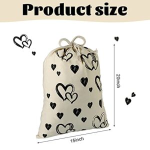 3 Pieces Large Canvas Gift Bags with Drawstring Christmas Gift Bag Printed with Hearts Bridal Shower Wedding Present Bags Drawstring Bag for Girls Valentines Day Anniversary Supplies,20 x 16 Inches