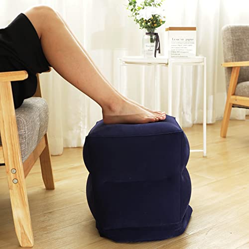 Inflatable Foot Rest for Air Travel, Airplane Footrest Adjustable Height Travel Foot Pillow Flyaway Kids Bed ,Portable Foot Rest Pillow for Kids & Adults on Plane,Car,Train,Office (Dark Blue)