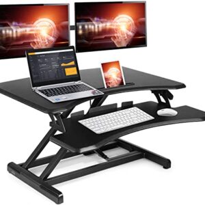 FLEDEX Standing Desk Converter 30 inch, Height Adjustable Sit Stand Desk Riser, Stand Up Desk for Home Office, Sit to Stand Tabletop with Keyboard Tray for Dual Monitors