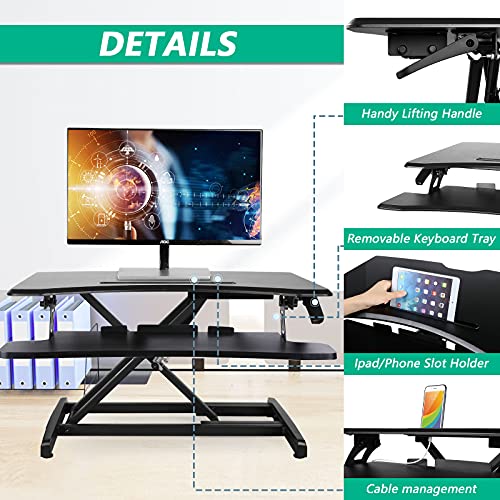 FLEDEX Standing Desk Converter 30 inch, Height Adjustable Sit Stand Desk Riser, Stand Up Desk for Home Office, Sit to Stand Tabletop with Keyboard Tray for Dual Monitors