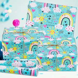 Birthday Wrapping Paper Rainbow, 6 Sheets I Love Sunshine Rainbow Design Gift Wrap Paper,20 x 28 inch Per Sheet Folded Flat Birthday Paper for Kids Girls Boys Baby Shower