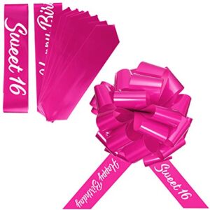 Happy Birthday Car Bow Sweet 16 Big Car Pull Bow Giant Car Gift Wrapping Bow with 20 Feet Car Ribbon for Birthday Party Car Decorations (Rose Red, 20 Inch)