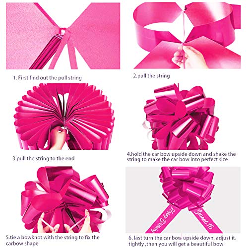 Happy Birthday Car Bow Sweet 16 Big Car Pull Bow Giant Car Gift Wrapping Bow with 20 Feet Car Ribbon for Birthday Party Car Decorations (Rose Red, 20 Inch)