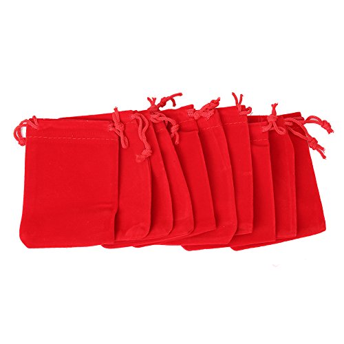 Shintop 10 Pack Velvet Drawstring Bags for Christmas Wedding Gift Bags Velvet Cloth Jewelry Pouches (2.75” x 3.54” , Red)