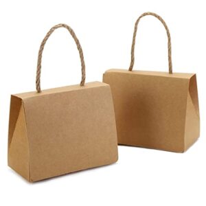 20 pcs brown gift boxes,5.12×2.75×3.54 inches,small gable gift boxes,portable handle kraft paper gift box with hemp rope for kids’ birthday party,wedding,baby shower,small cakes cookie