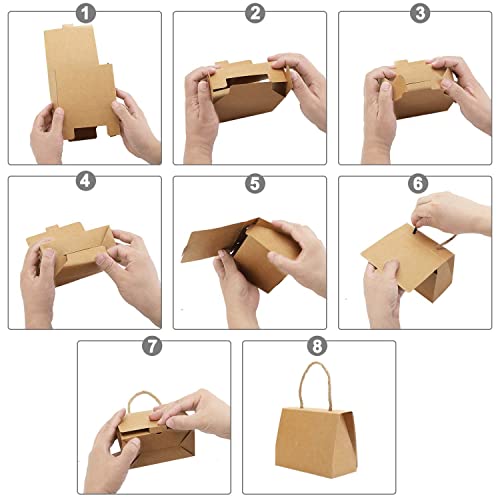 20 Pcs Brown Gift Boxes,5.12x2.75x3.54 Inches,Small Gable Gift Boxes,Portable Handle Kraft Paper Gift Box with Hemp rope for Kids' Birthday Party,Wedding,Baby Shower,Small Cakes Cookie