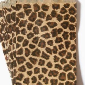 100 Pack Leopard Design Kraft Paper Bags, 4 x 6, Good for Candy, Cookies, Arts Crafts Items, Party Favor, Sandwich, Jewelry Merchandise