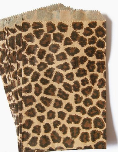 100 Pack Leopard Design Kraft Paper Bags, 4 x 6, Good for Candy, Cookies, Arts Crafts Items, Party Favor, Sandwich, Jewelry Merchandise