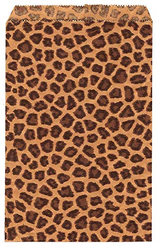 100 Pack Leopard Design Kraft Paper Bags, 4 x 6, Good for Candy, Cookies, Arts Crafts Items, Party Favor, Sandwich, Jewelry Merchandise