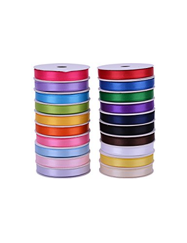 Ribest 1/4 Inch Solid Double Face Satin Ribbon Set for Gift Wrapping and Hair Bows-100 Yards (5 Yards*20 Colors)