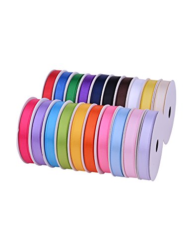 Ribest 1/4 Inch Solid Double Face Satin Ribbon Set for Gift Wrapping and Hair Bows-100 Yards (5 Yards*20 Colors)