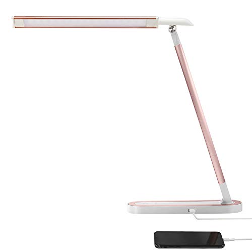 HDTIME-Desk Lamp with USB Charging Port, 3 Lighting Modes 3 Brightness Levels Desk Light,Touch Control Adjustable Led Kids Desk Lamp Pink for Reading,Study,Office