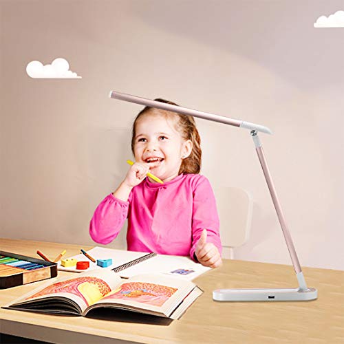 HDTIME-Desk Lamp with USB Charging Port, 3 Lighting Modes 3 Brightness Levels Desk Light,Touch Control Adjustable Led Kids Desk Lamp Pink for Reading,Study,Office