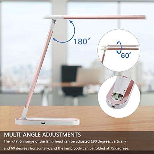 HDTIME-Desk Lamp with USB Charging Port, 3 Lighting Modes 3 Brightness Levels Desk Light,Touch Control Adjustable Led Kids Desk Lamp Pink for Reading,Study,Office