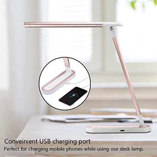 HDTIME-Desk Lamp with USB Charging Port, 3 Lighting Modes 3 Brightness Levels Desk Light,Touch Control Adjustable Led Kids Desk Lamp Pink for Reading,Study,Office