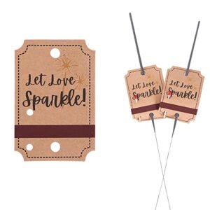 100pcs kraft wedding sparkler tags, “let love sparkle” rustic sparkler sleeves with match striker strips for weddings send-off, anniversary, parties, graduation, birthday, engagement event