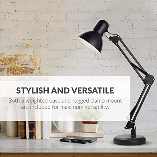 Newhouse Lighting Wright Painted Black Metal Flexible 2-in-1 Weighted Base and Clamp Mount Swing Arm Wright Architect Desk Lamp with Energy-Efficient 5-Watt LED Bulb