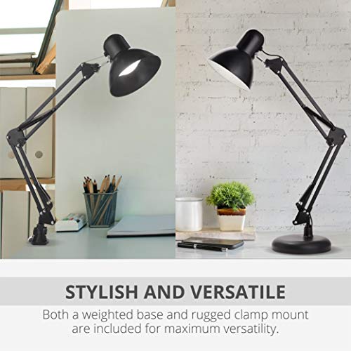 Newhouse Lighting Wright Painted Black Metal Flexible 2-in-1 Weighted Base and Clamp Mount Swing Arm Wright Architect Desk Lamp with Energy-Efficient 5-Watt LED Bulb