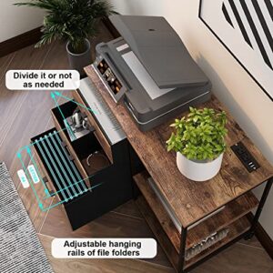 VEDECASA Lateral File Cabinet with 3 Fabric Drawer fits A4 Letter Size Open Storage Shelf Socket and Power Outlets USB Charging Port Mobile Printer Stand for Home Office (Brown)