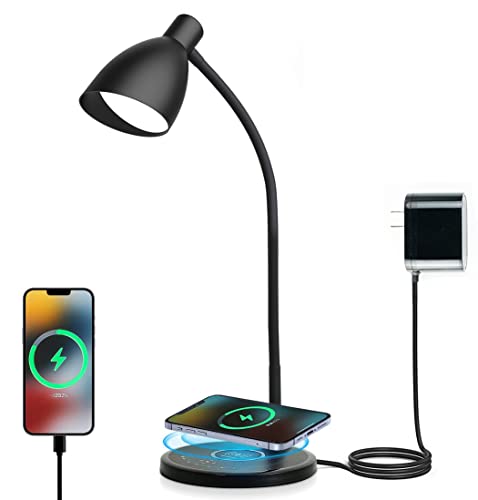 LiFMIRA Desk Lamp with USB Charging Port, 15W Fast Wireless Charger, 5 Lighting Modes,7 Brightness Levels, Eye Care Touch Bedside Table Lamps Gooseneck Desk Lamps for Home Office with 24W Adapter