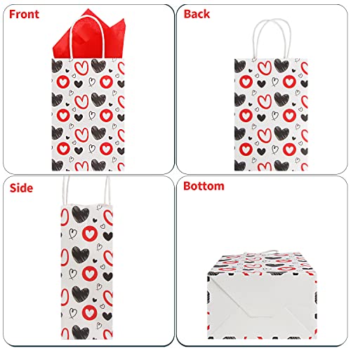 DIYASY Valentine's Day Paper Gift Bags with Tissue Paper,24 Pack Red Pink Heart Love Candy Present Bags with Handle for Wedding and Valentine Party Favors Gift Wrapping Supply