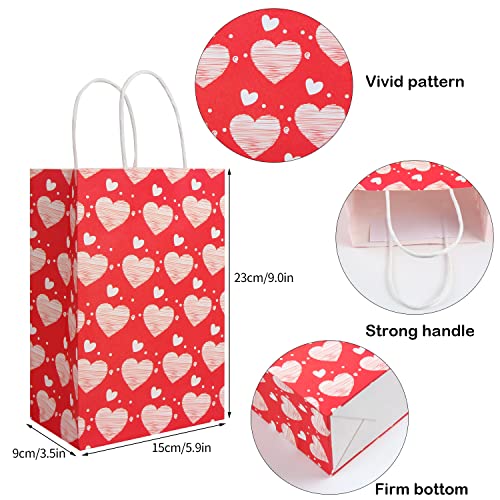 DIYASY Valentine's Day Paper Gift Bags with Tissue Paper,24 Pack Red Pink Heart Love Candy Present Bags with Handle for Wedding and Valentine Party Favors Gift Wrapping Supply