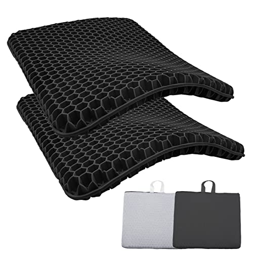 2 Pieces Gel Seat Cushion for Office Chair Car, Double Thick Cooling Egg Seat Cushion, Breathable Honeycomb, for Pressure Relief Back Tailbone Pain Wheelchair Desk Chair Black