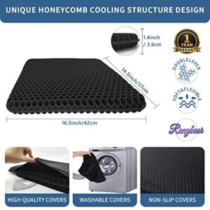 2 Pieces Gel Seat Cushion for Office Chair Car, Double Thick Cooling Egg Seat Cushion, Breathable Honeycomb, for Pressure Relief Back Tailbone Pain Wheelchair Desk Chair Black