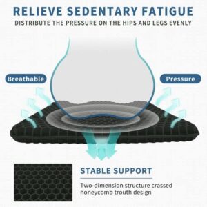 2 Pieces Gel Seat Cushion for Office Chair Car, Double Thick Cooling Egg Seat Cushion, Breathable Honeycomb, for Pressure Relief Back Tailbone Pain Wheelchair Desk Chair Black