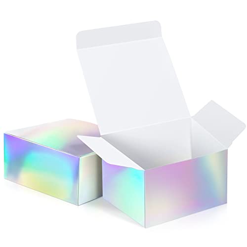 Iridescent Gift Boxes with Lids, 12 PCS 8x8x4in Bridesmaid Proposal Boxes Gift Boxes for Presents, Holographic Gradient Boxes, Decorative Gift Boxes Bulk, Treat Boxes for Wedding, Gifts, Birthday, Christmas, Party Favor