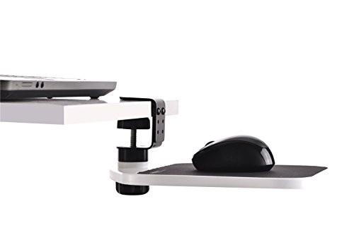 FUZADEL Mouse Platform Clamp On Under Desk Adjustable Mouse Tray Mount Swivel Mouse Tray Wrist Rest Rotating 360 Degree