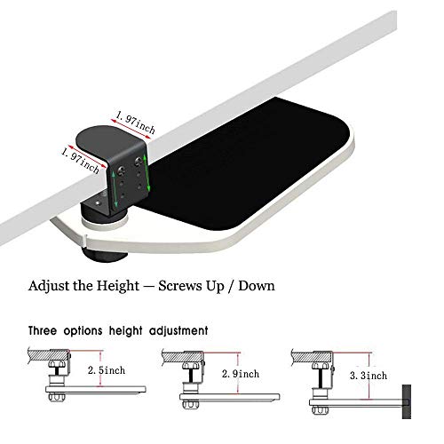 FUZADEL Mouse Platform Clamp On Under Desk Adjustable Mouse Tray Mount Swivel Mouse Tray Wrist Rest Rotating 360 Degree