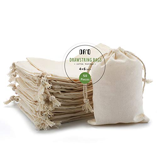 Muslin Bags Drawstring Cotton Bags, Organic Cotton Fabric Bags -50 Pcs 4 by 6 Inch - Natural Cloth Bags Sachet Bags with Drawstring for Party Wedding Home Storage and DIY Craft