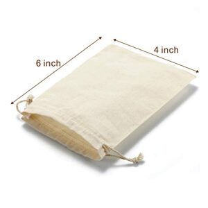 Muslin Bags Drawstring Cotton Bags, Organic Cotton Fabric Bags -50 Pcs 4 by 6 Inch - Natural Cloth Bags Sachet Bags with Drawstring for Party Wedding Home Storage and DIY Craft