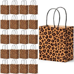 outus 50 pieces leopard paper bags leopard print small gift bags 5.5 x 2.76 x 5.9 inch brown leopard bag with handles animal prints for shopping trendy gift kraft party take out merchandise retail