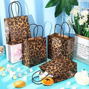 Outus 50 Pieces Leopard Paper Bags Leopard Print Small Gift Bags 5.5 x 2.76 x 5.9 Inch Brown Leopard Bag with Handles Animal Prints for Shopping Trendy Gift Kraft Party Take out Merchandise Retail