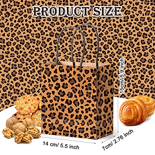 Outus 50 Pieces Leopard Paper Bags Leopard Print Small Gift Bags 5.5 x 2.76 x 5.9 Inch Brown Leopard Bag with Handles Animal Prints for Shopping Trendy Gift Kraft Party Take out Merchandise Retail