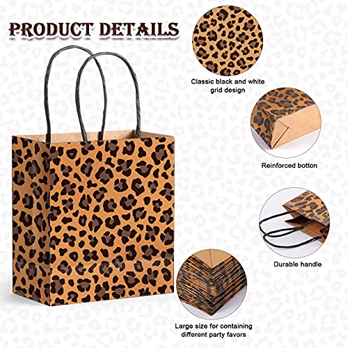 Outus 50 Pieces Leopard Paper Bags Leopard Print Small Gift Bags 5.5 x 2.76 x 5.9 Inch Brown Leopard Bag with Handles Animal Prints for Shopping Trendy Gift Kraft Party Take out Merchandise Retail