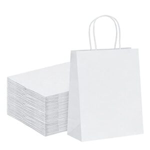 racetop white gift bags with handles bulk, 5.9″x3.2″x8.3″ 50pcs, white kraft paper gift bags, shopping bags, merchandise bags, retail bags, party favor bags, gift bags with handles bulk, 100% recyclable paper bags