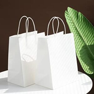 RACETOP White Gift Bags with Handles Bulk, 5.9"x3.2"x8.3" 50Pcs, White Kraft Paper Gift Bags, Shopping Bags, Merchandise Bags, Retail Bags, Party Favor Bags, Gift Bags with Handles Bulk, 100% Recyclable Paper Bags