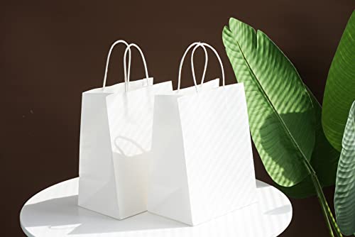 RACETOP White Gift Bags with Handles Bulk, 5.9"x3.2"x8.3" 50Pcs, White Kraft Paper Gift Bags, Shopping Bags, Merchandise Bags, Retail Bags, Party Favor Bags, Gift Bags with Handles Bulk, 100% Recyclable Paper Bags