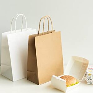 RACETOP White Gift Bags with Handles Bulk, 5.9"x3.2"x8.3" 50Pcs, White Kraft Paper Gift Bags, Shopping Bags, Merchandise Bags, Retail Bags, Party Favor Bags, Gift Bags with Handles Bulk, 100% Recyclable Paper Bags