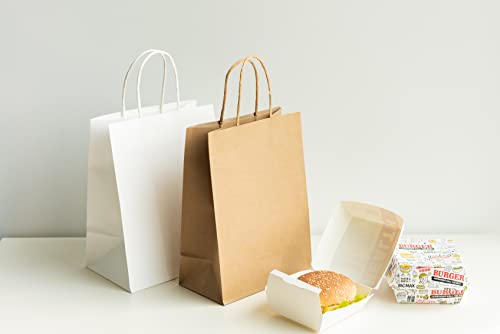 RACETOP White Gift Bags with Handles Bulk, 5.9"x3.2"x8.3" 50Pcs, White Kraft Paper Gift Bags, Shopping Bags, Merchandise Bags, Retail Bags, Party Favor Bags, Gift Bags with Handles Bulk, 100% Recyclable Paper Bags