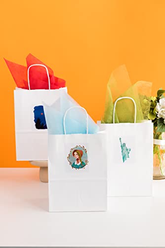 RACETOP White Gift Bags with Handles Bulk, 5.9"x3.2"x8.3" 50Pcs, White Kraft Paper Gift Bags, Shopping Bags, Merchandise Bags, Retail Bags, Party Favor Bags, Gift Bags with Handles Bulk, 100% Recyclable Paper Bags