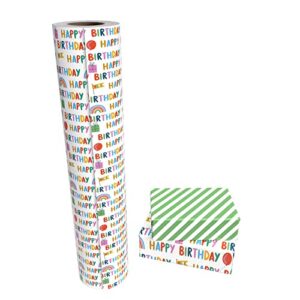 wrapaholic reversible birthday wrapping paper – 30 inch x 100 feet jumbo roll colorful happy birthday lettering design, perfect for birthday, party, baby shower and more occasions